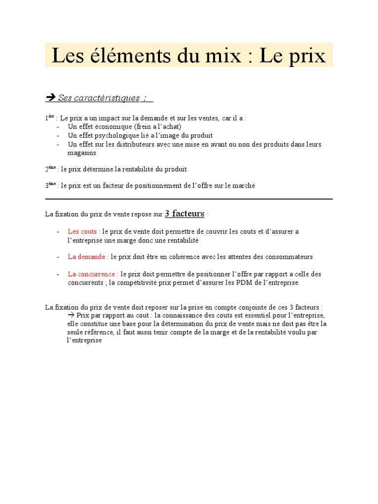 Fixation du Prix : Stratégies et Calculs | PDF | Élasticité (économie ...