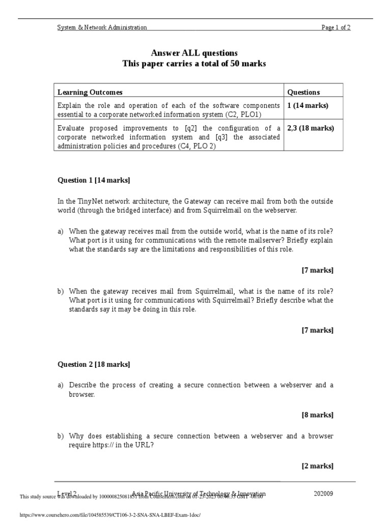 CT106 3 2 SNA SNA LBEF Exam 1 | PDF | Networking | Internet & Web