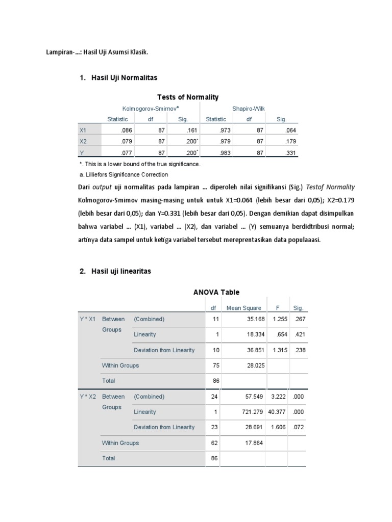 Hasil Uji Normalitas dan Linearitas | PDF