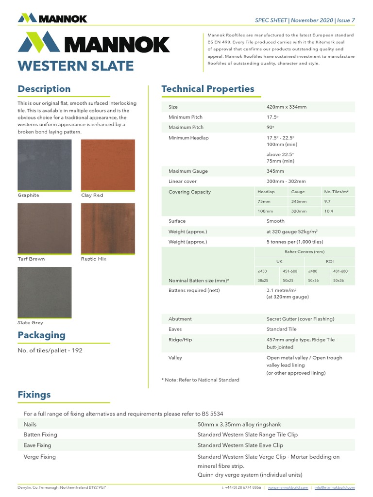 Rooftiles Western Slate Datasheet 201106 | PDF | Roof | Slate