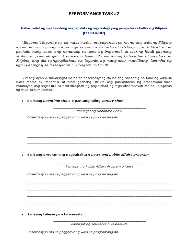 Performance Task 2 | PDF
