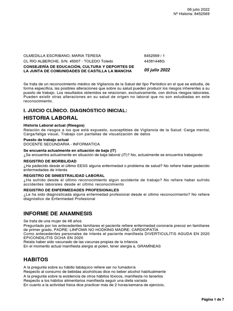 Informe Médico | PDF | Diagnostico medico | Especialidades Medicas