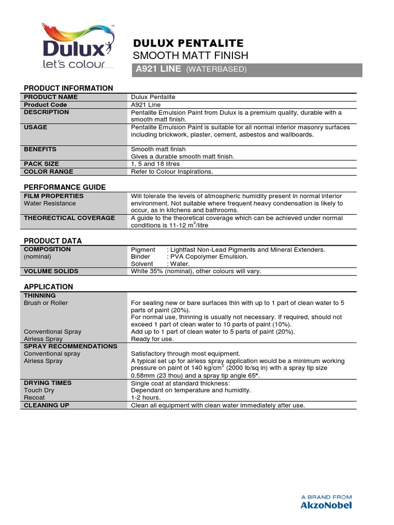 Dulux Pentalite Emulsion Paint Guide | PDF | Paint | Materials