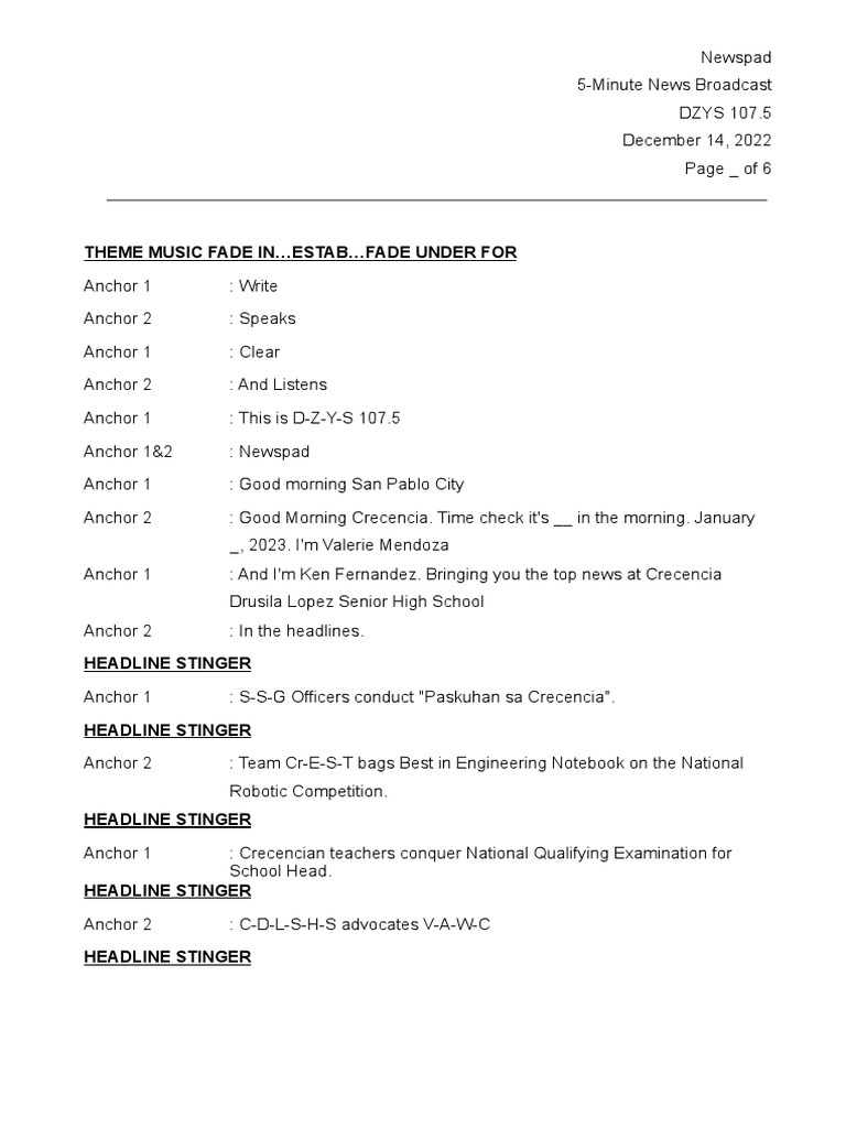 Broadcasting Script | PDF