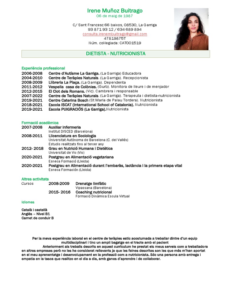 curriculum vitae Irene Muñoz Buitrago 2022 | PDF