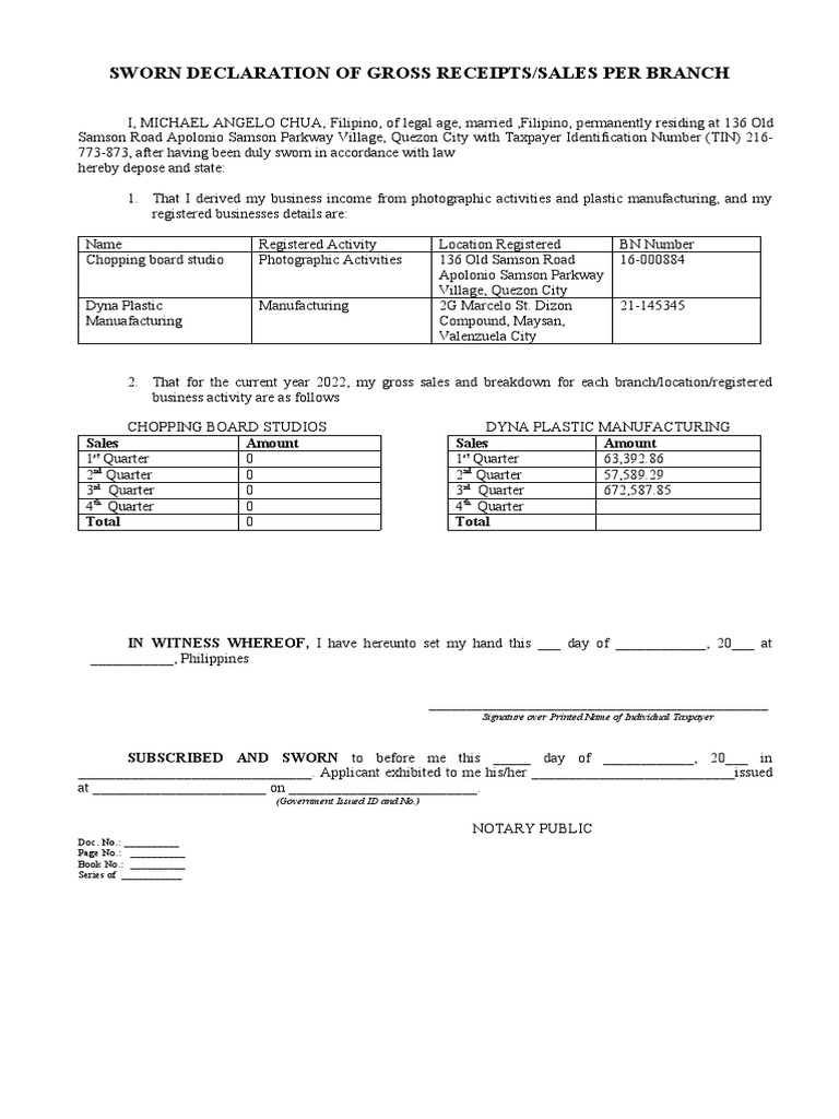 Sworn Declaration of Sales | PDF | Taxes | Economies