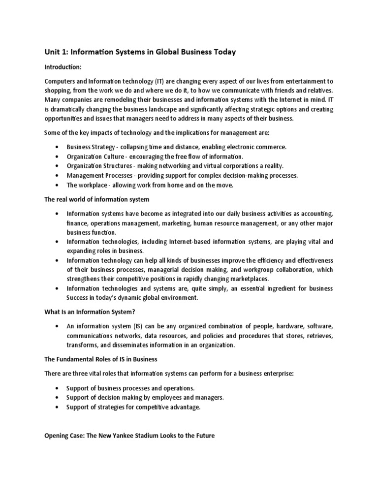 Unit 1 Information Systems in Global Business Today 1 | PDF | Information System | Information