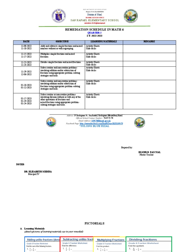 Q2 - Math 6 - Remediation-Sched | PDF | Mathematics | Elementary Mathematics