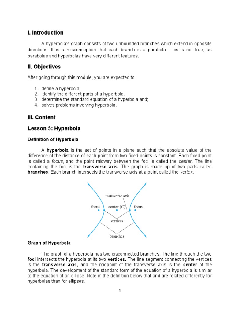 Module 5 Lesson 5 Hyperbola | PDF | Ellipse | Euclidean Geometry