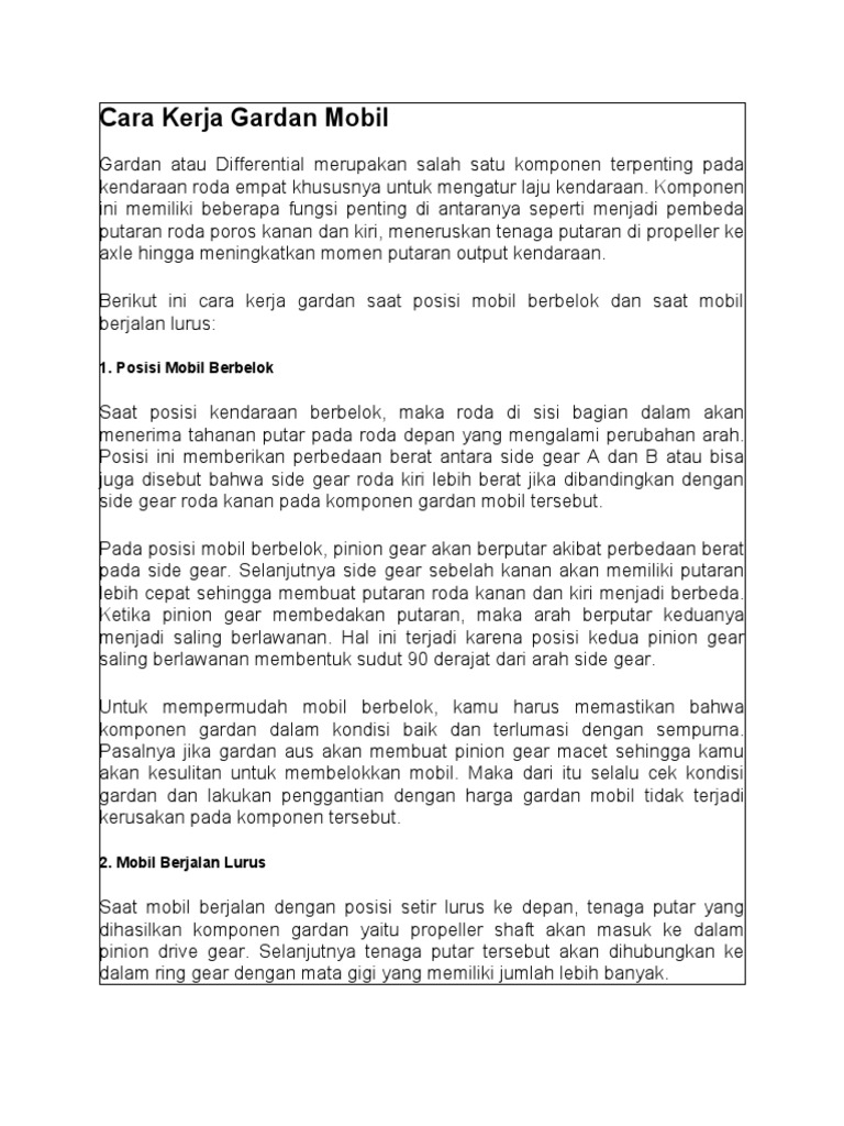 Cara Kerja Gardan Mobil | PDF