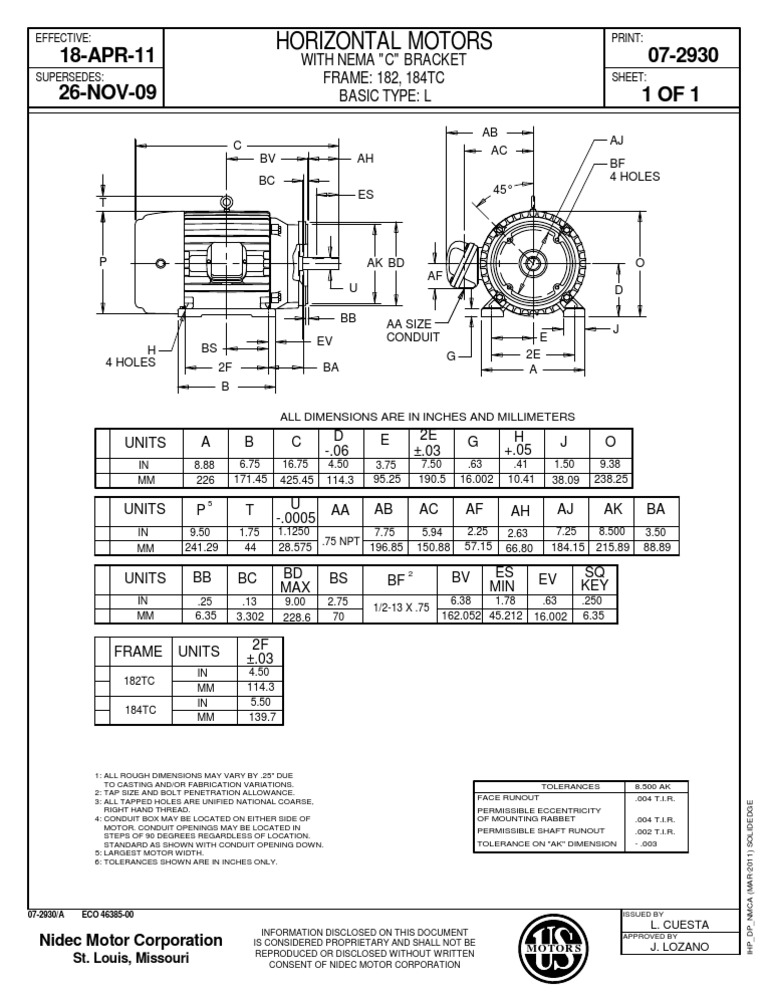 184TC Motor Frame Dimensions | PDF