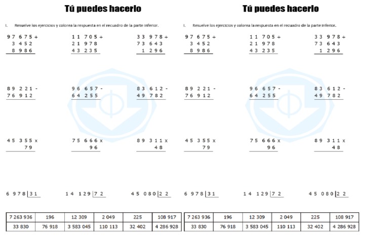 Taller Cuatro Operaciones Basicas | PDF