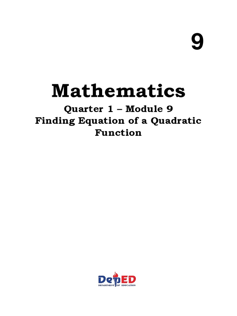 Math 9 q1 Week 9 Module 9 Equation of A Quadratic Function For ... Math 9 q1 Week 9 Module 9 Equation of A Quadratic Function For ...