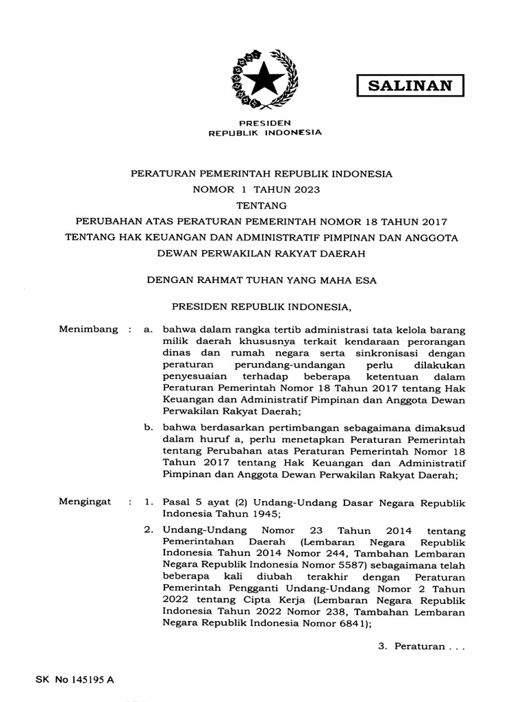 Salinan PP Nomor 1 Tahun 2023 | PDF