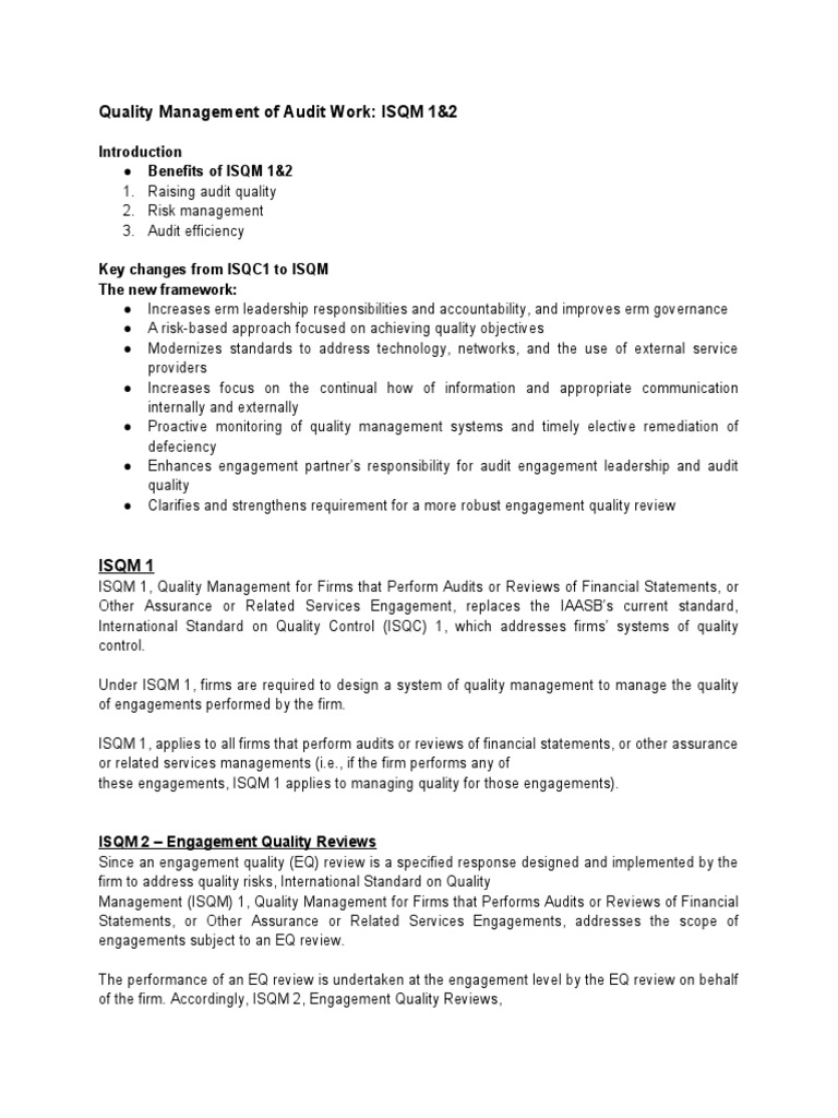 Quality Management of Audit Work - ISQM 1&2 | Download Free PDF | Audit ...