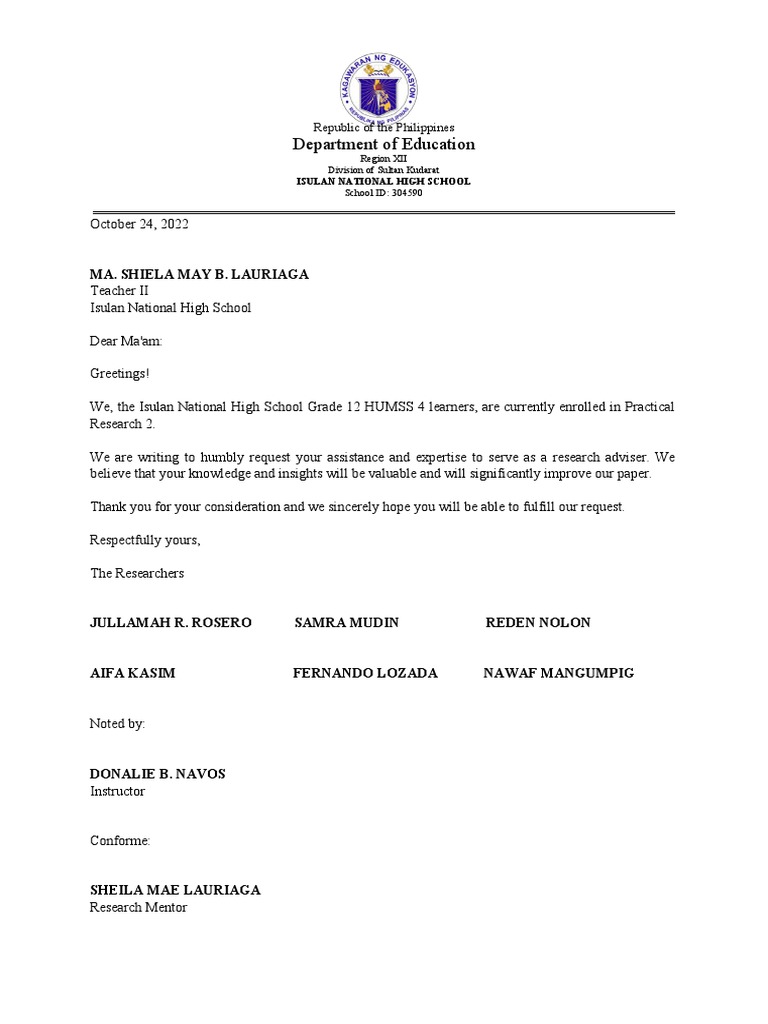 Request for Research Adviser Assistance | PDF | Wellness