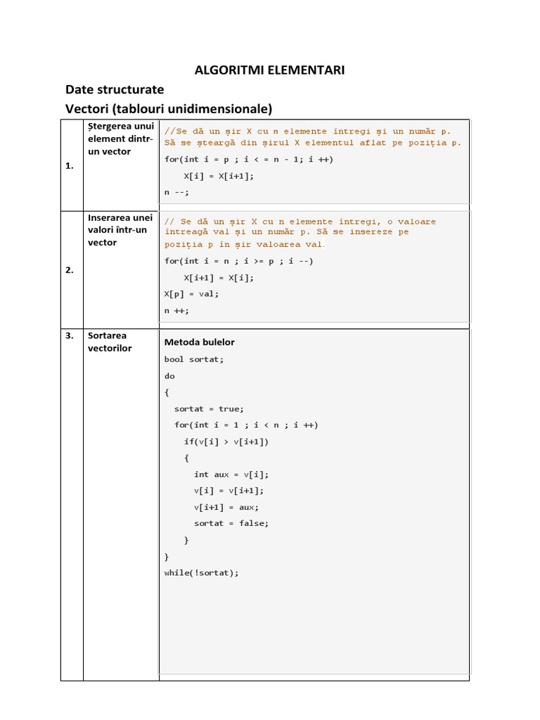 ALGORITMI ELEMENTARI Vectori | PDF
