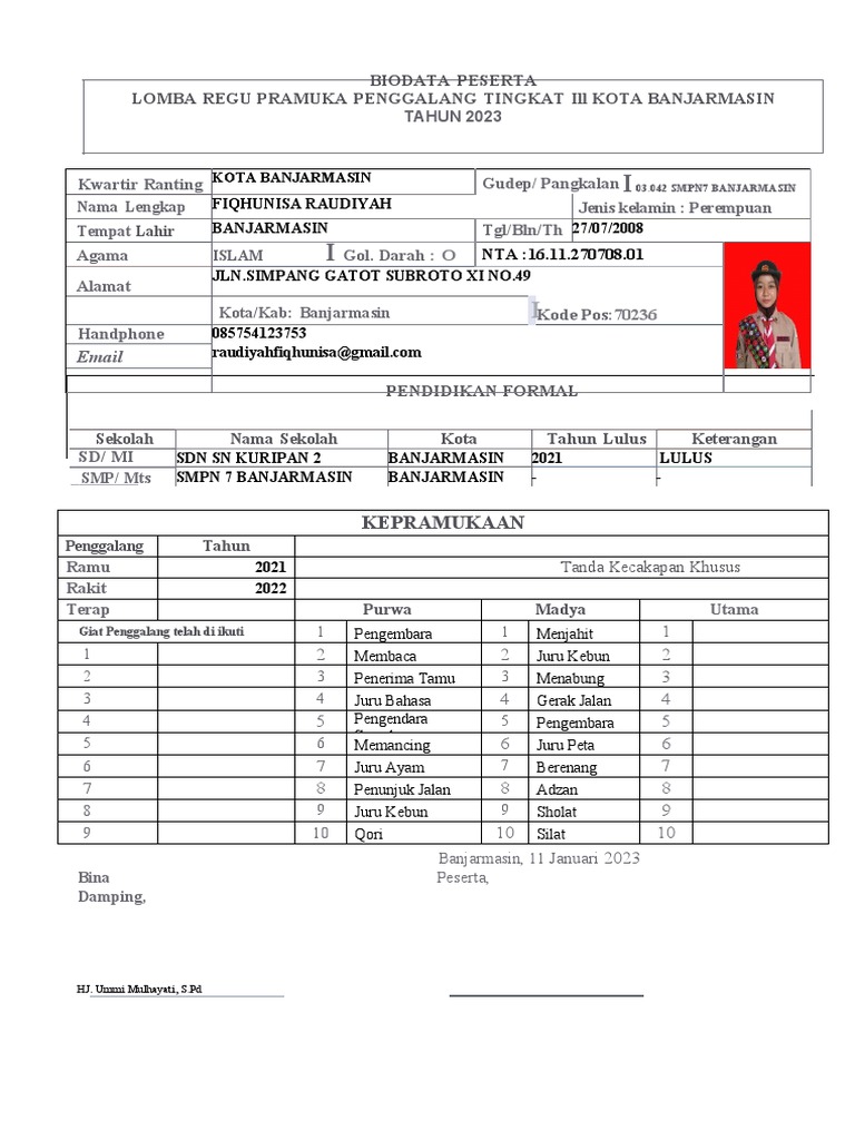 Biodata Nisa-1 | PDF