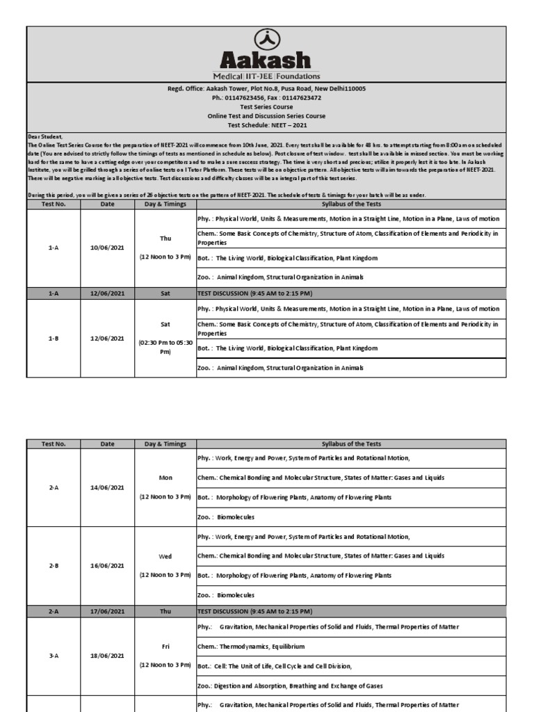 Aakash Fts Schedule Download Free Pdf Chemistry Gases