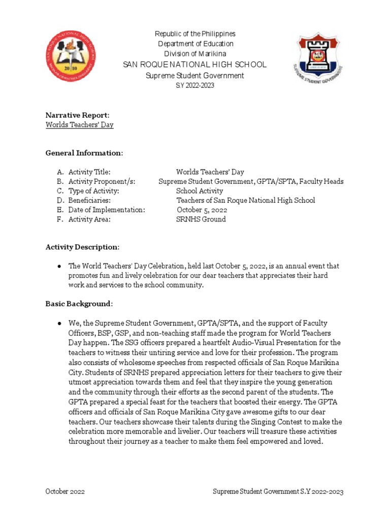 Narrative Report-WTD | PDF | Social Science | Travel