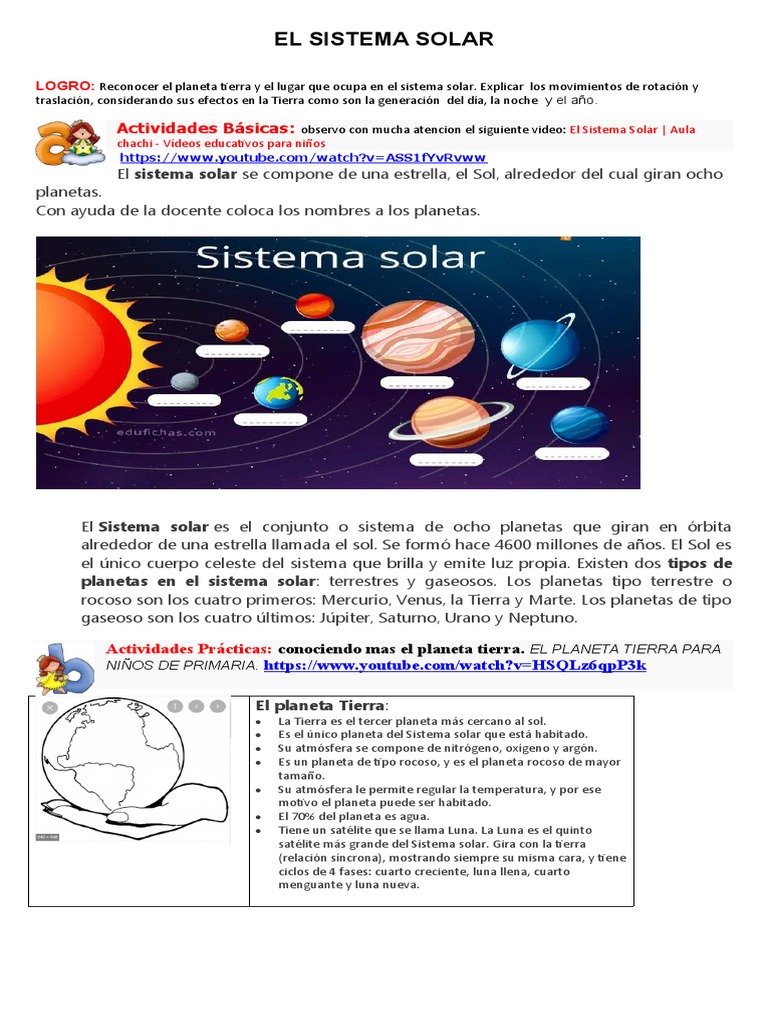 Unidad Del Sistema Solar De Tercer Grado EL UNIVERSO Y EL SISTEMA