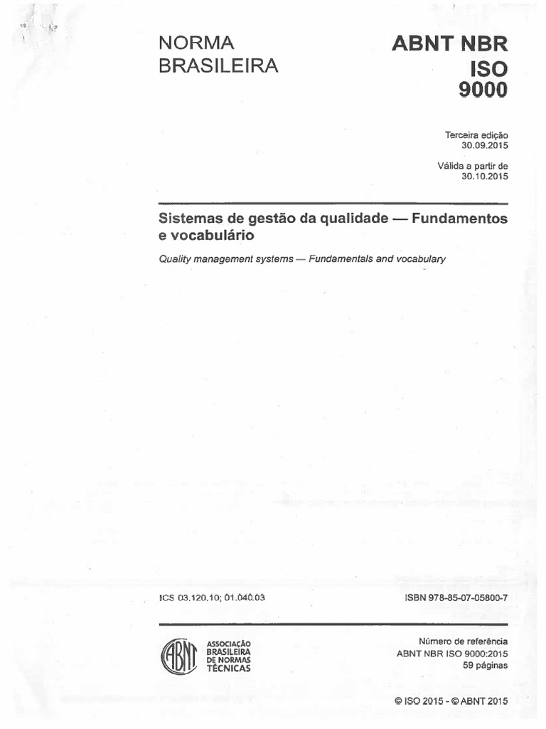 Iso 9000 2015 Sistemas De Gestao Da Qualidade Fundamentos E