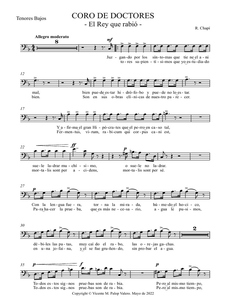 CORO DE DOCTORES. El Rey Que Rabió. Partitura Vocal - Tenores Bajos | PDF