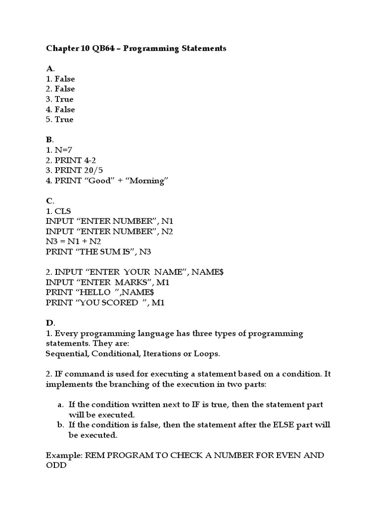 QB64 - Programming Statements Class VI | PDF