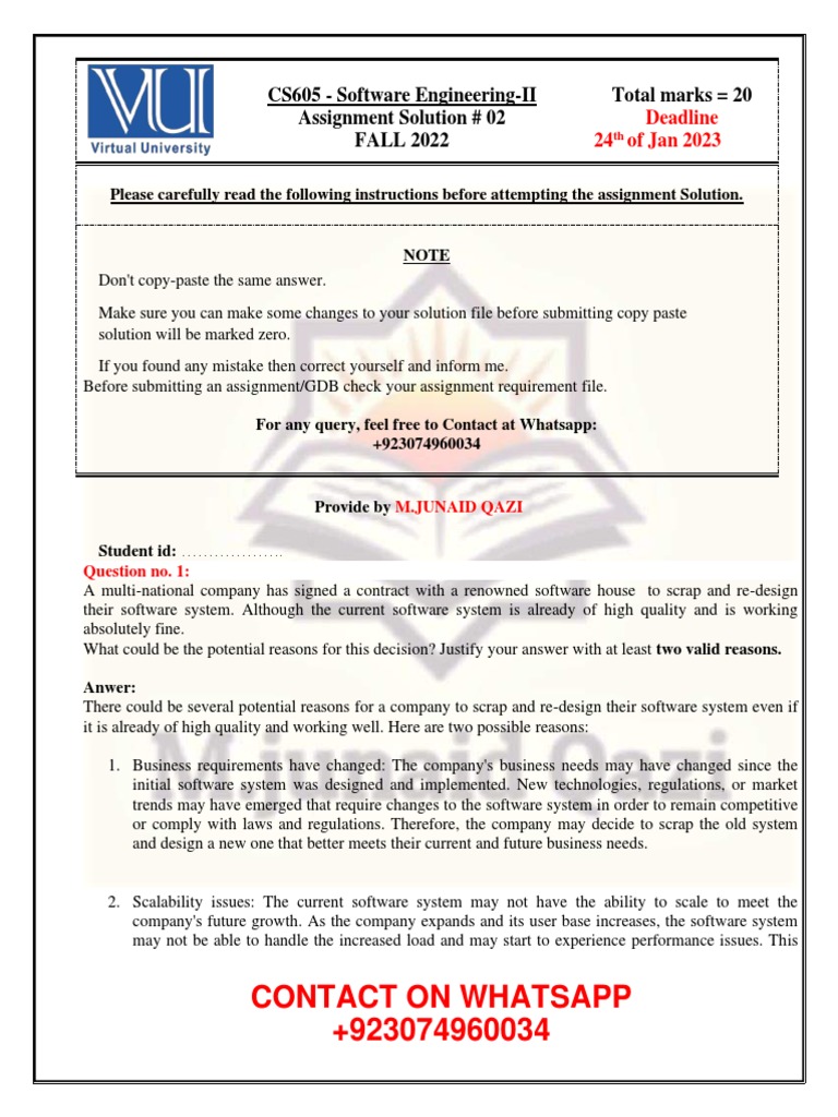 Cs605 Assignment 2 Solution By Mjunaid Qazi 1 Pdf Scalability Computer Engineering 