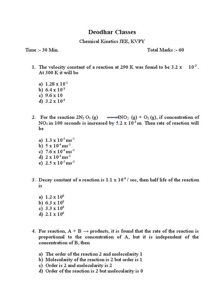 Deodhar Classes PDF 1 | PDF | Activation Energy | Chemical Reactions Deodhar Classes PDF 1 | PDF | Activation Energy | Chemical Reactions
