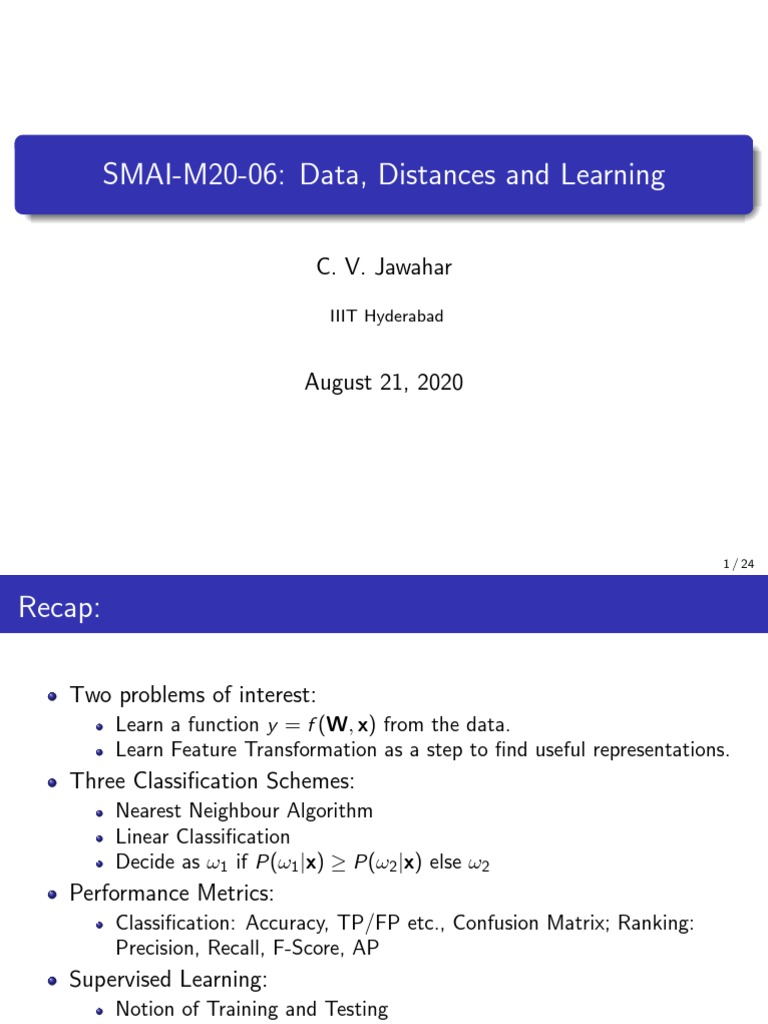 SMAI-M20-06: Data, Distances and Learning: C. V. Jawahar | PDF | Eigenvalues And Eigenvectors ...