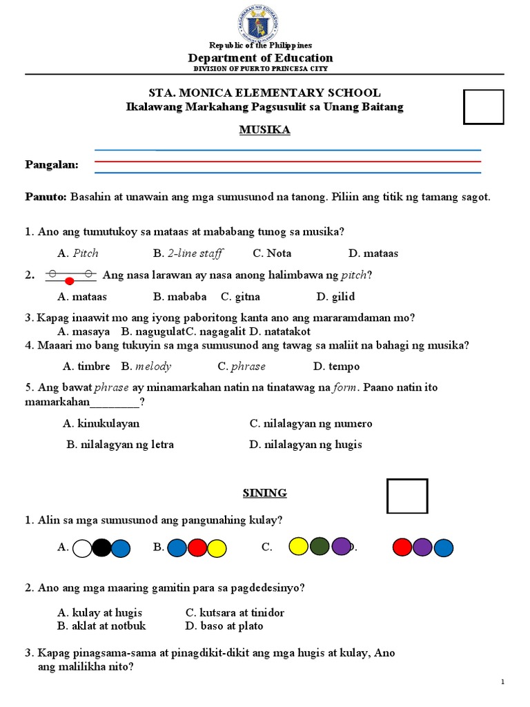 Q1 MAPEH QUARTERLY EXAM WITH TOS Complete Answer Keys 2 | PDF