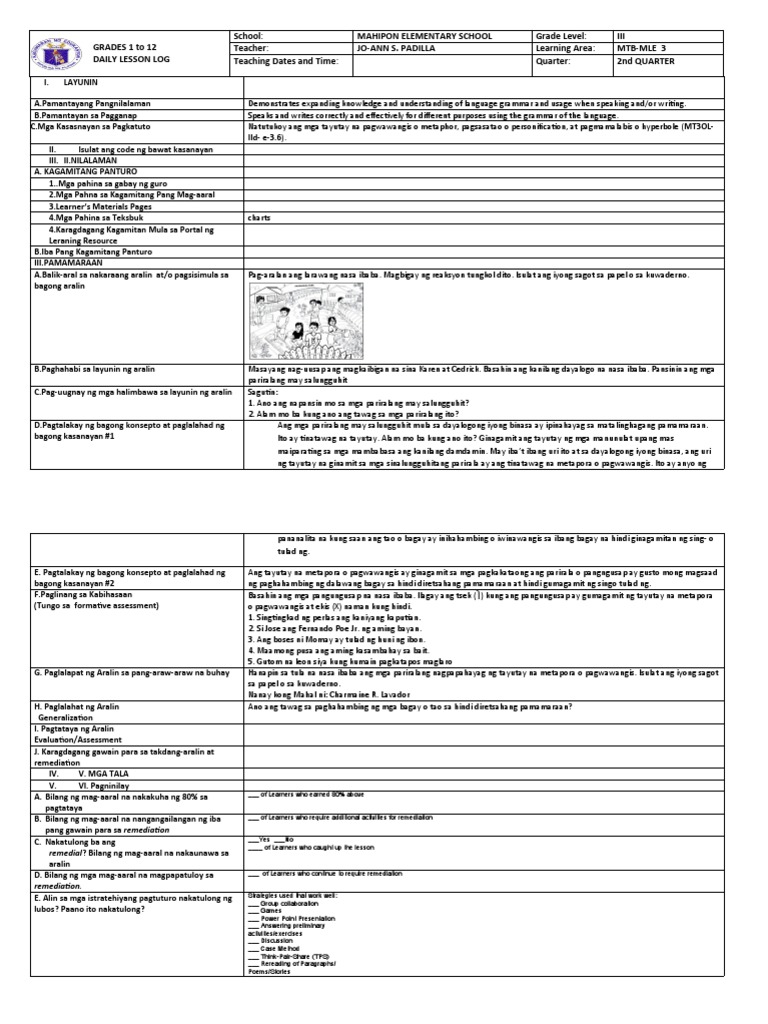 Mtb-Mle d1 d5 Week 3 q2 | PDF