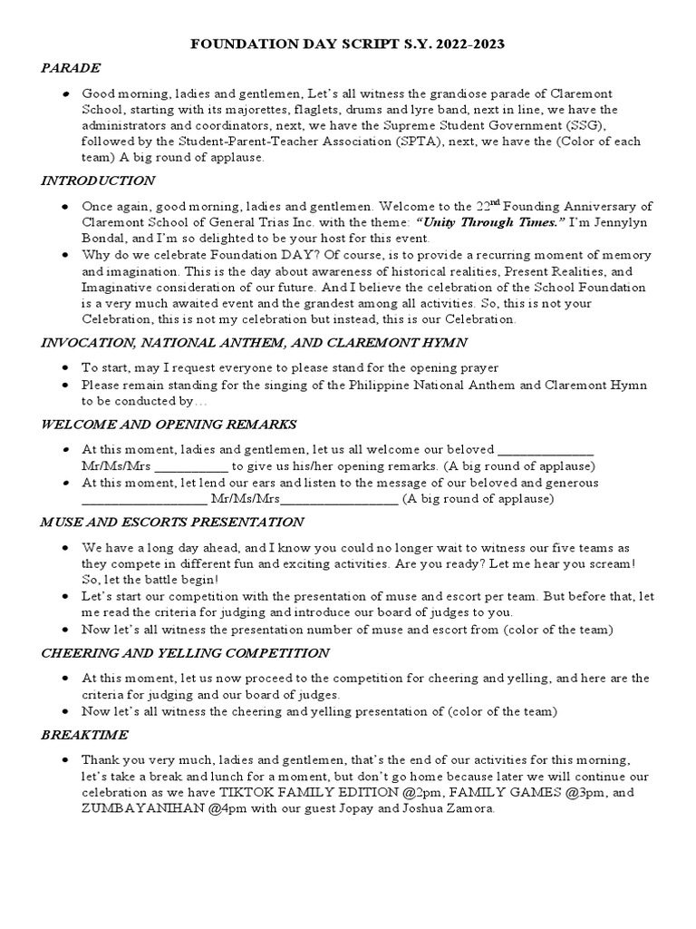 Foundation Day Script S | PDF