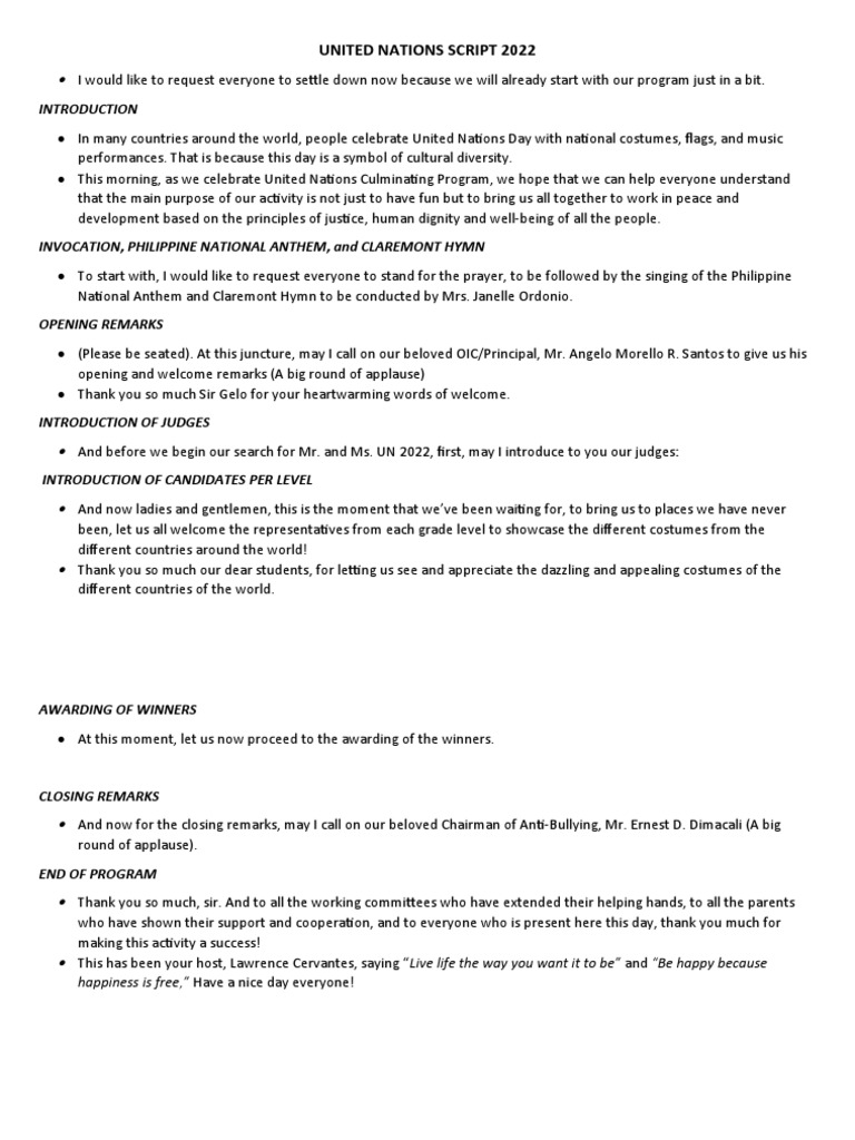 United Nations Script 2022 | PDF