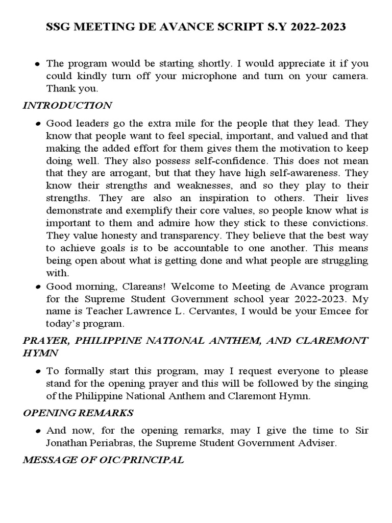 SSG Meeting de Avance Script | PDF | Career & Growth