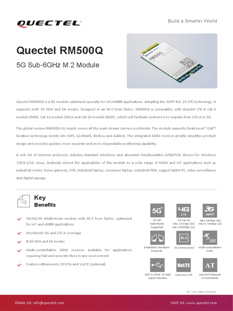 Quectel rm500q 5g Specification v1 0 Preliminary 20190715 | PDF | Lte ...