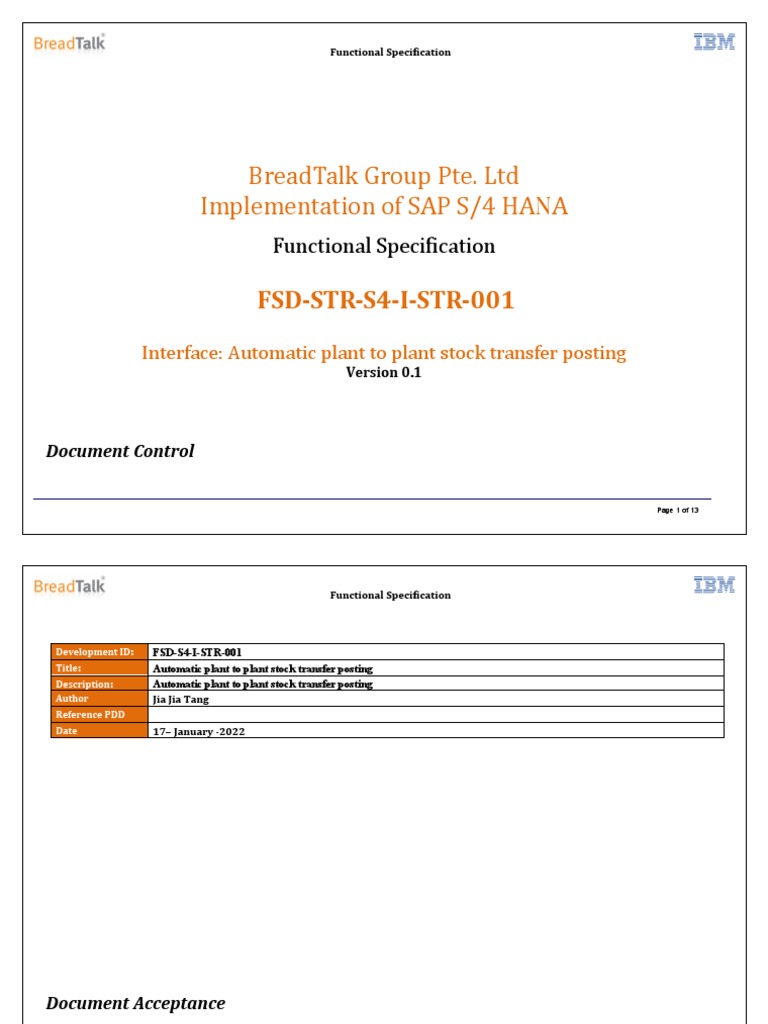 SAP S/4 HANA Stock Transfer FSD | PDF | Specification (Technical Standard) | Graphical User ...