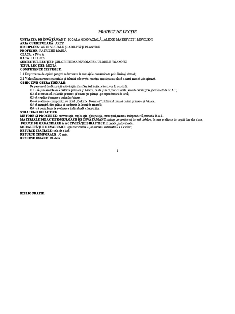 Proiect de Lecție Avap | PDF