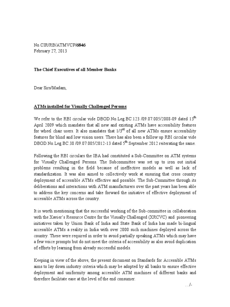 IBA Standards On Accessible ATM - 27february2013 | PDF | Automated ...