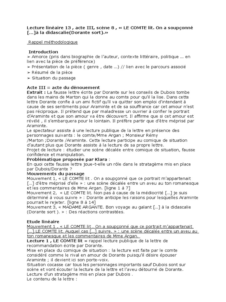 Analyse linéaire : Acte III, Scène 8 | PDF
