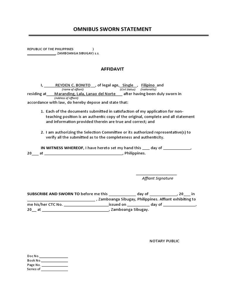 OMNIBUS SWORN STATEMENT (Non-Teaching) | PDF