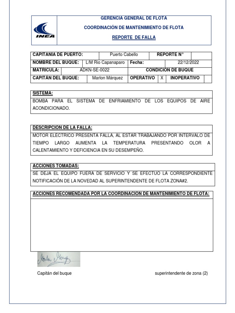 Reporte de Falla Bomba de Aire Acondicionado. | PDF
