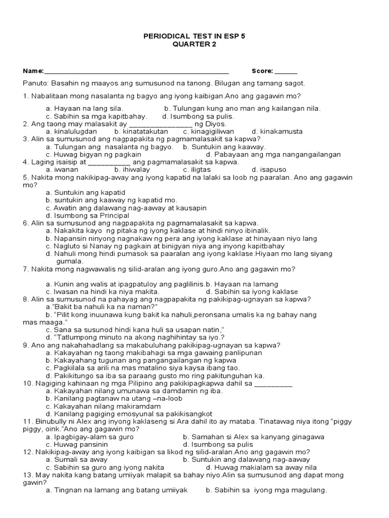 2ND Quarter Periodic Test Esp 5 | PDF