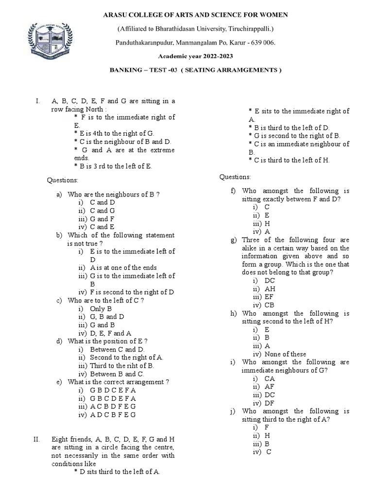 Seating Arrangement Puzzles | PDF