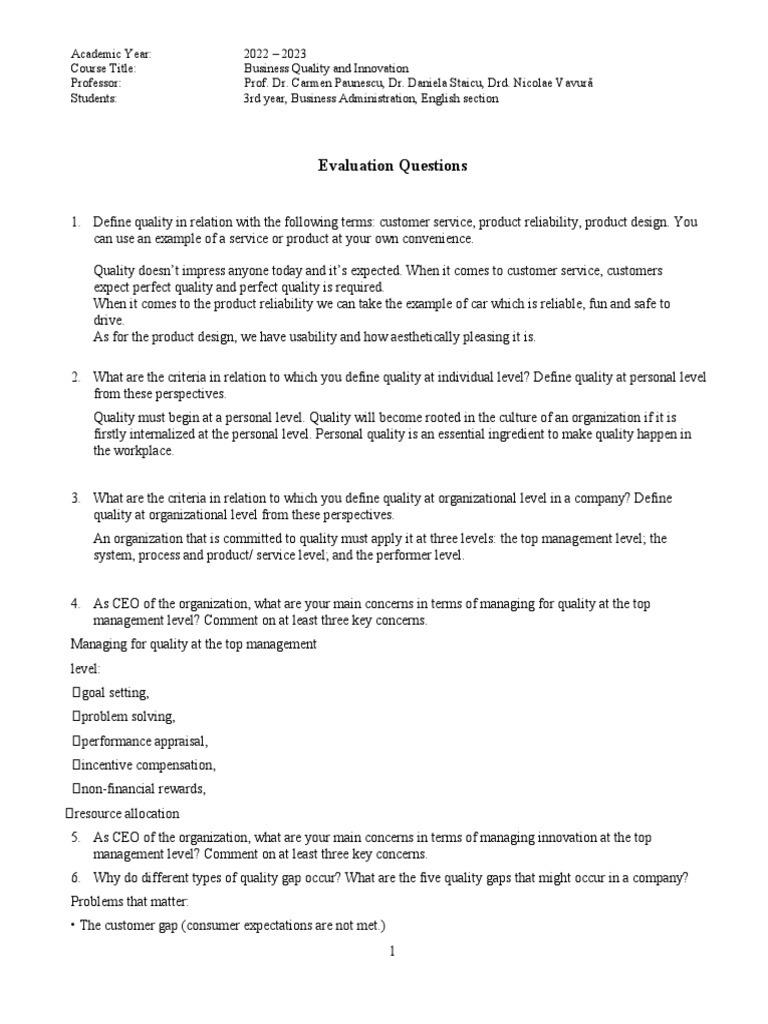 BQI Final Exam Evaluation Questions 2023 | PDF | Internal Control ...