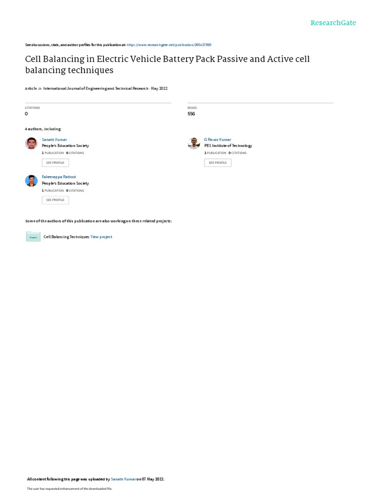 Cell Balancing in Electric Vehicle Battery Pack IJERTV11IS040239 | PDF ...
