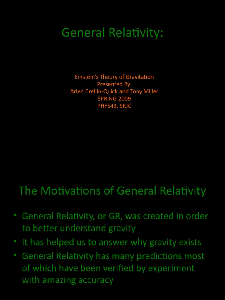 General Relativity Presentation | PDF | General Relativity | Black Hole