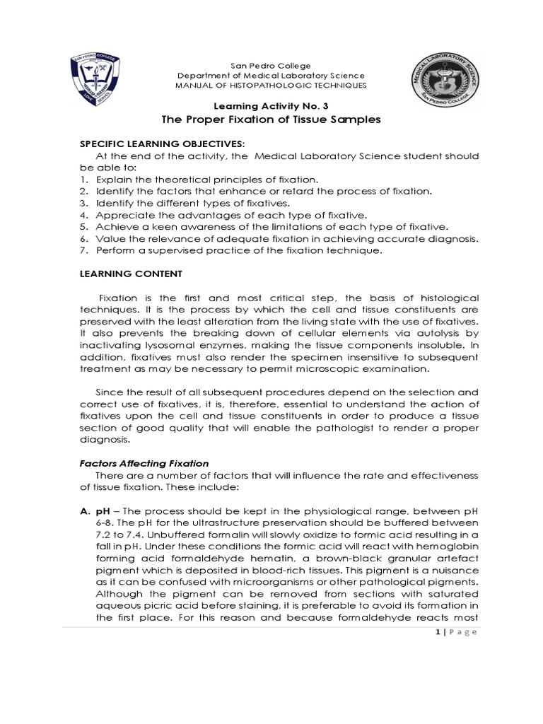 Act. 3 - Proper Fixation of Tissue Samples | PDF | Fixation (Histology ...