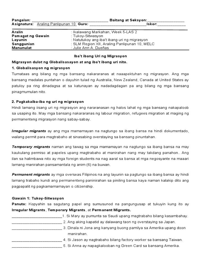 Ap10 Q2 W5 Las2-1 | PDF